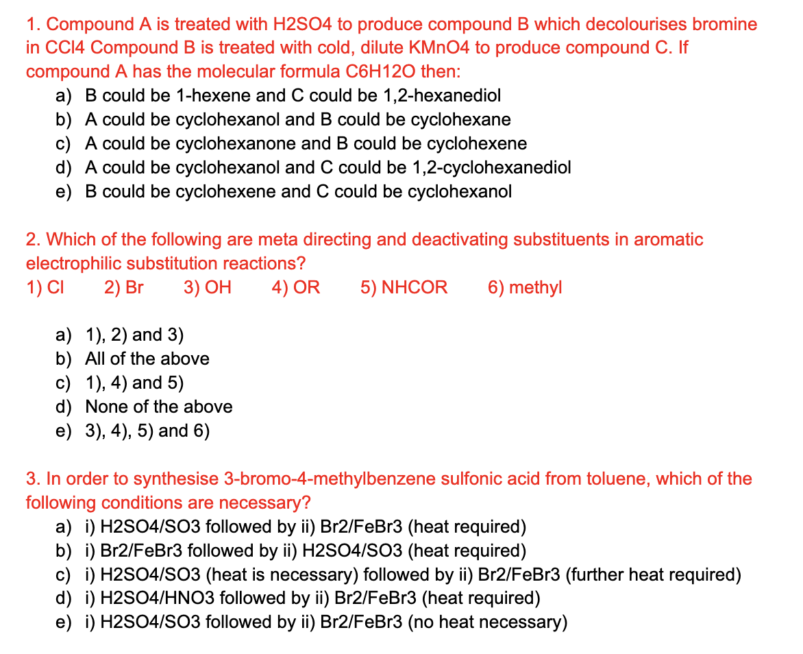 Solved 1. Compound A is treated with H2SO4 to produce | Chegg.com
