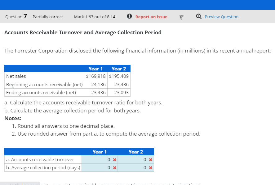 Solved Accounts Receivable Turnover and Average Collection | Chegg.com