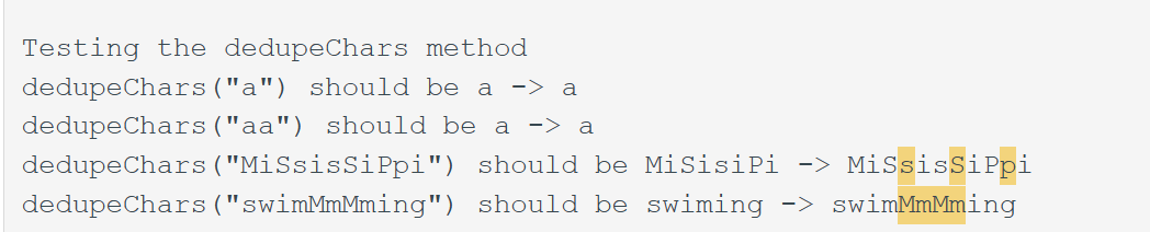 Solved //FIX dedupeChars method import | Chegg.com