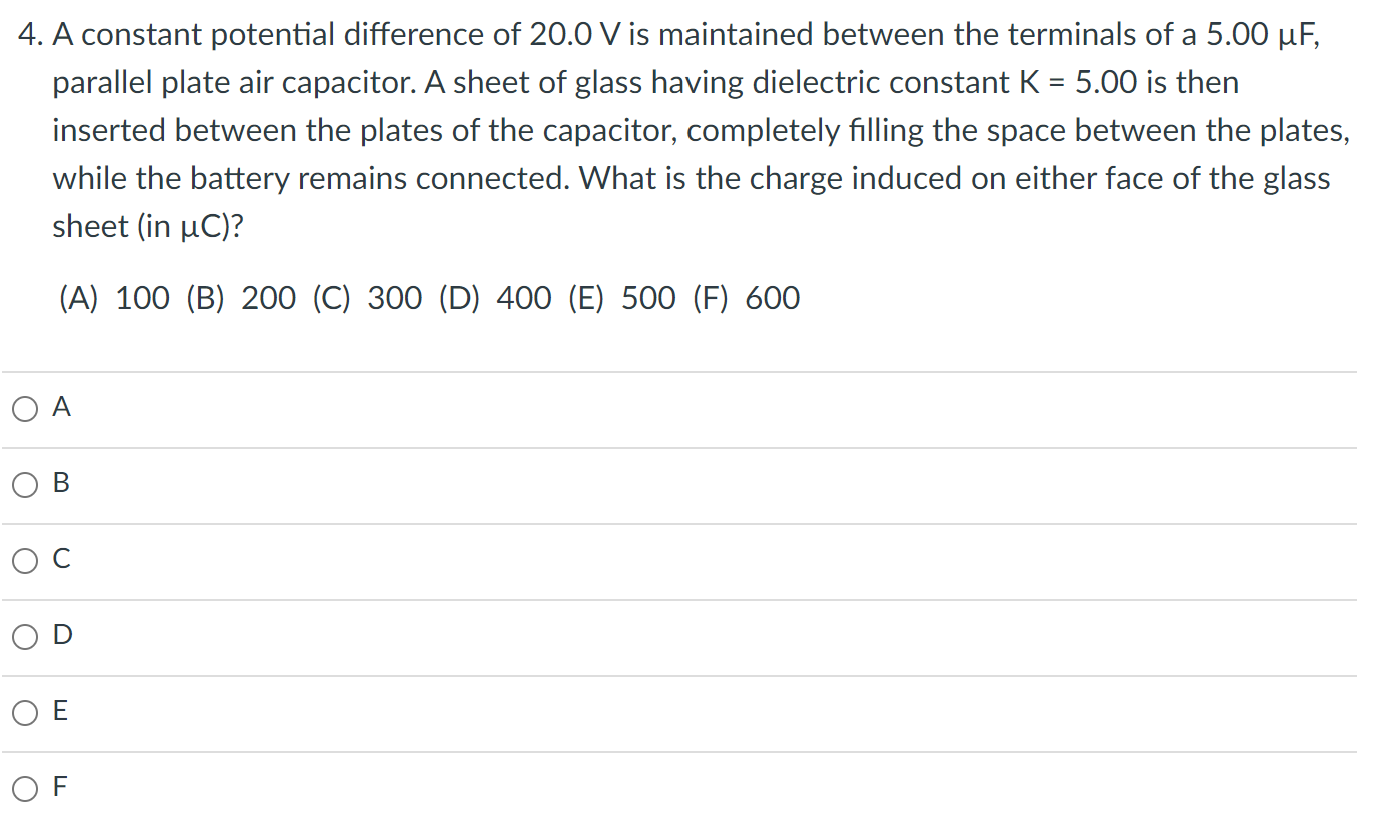 Solved 4. A constant potential difference of 20.0 V is | Chegg.com