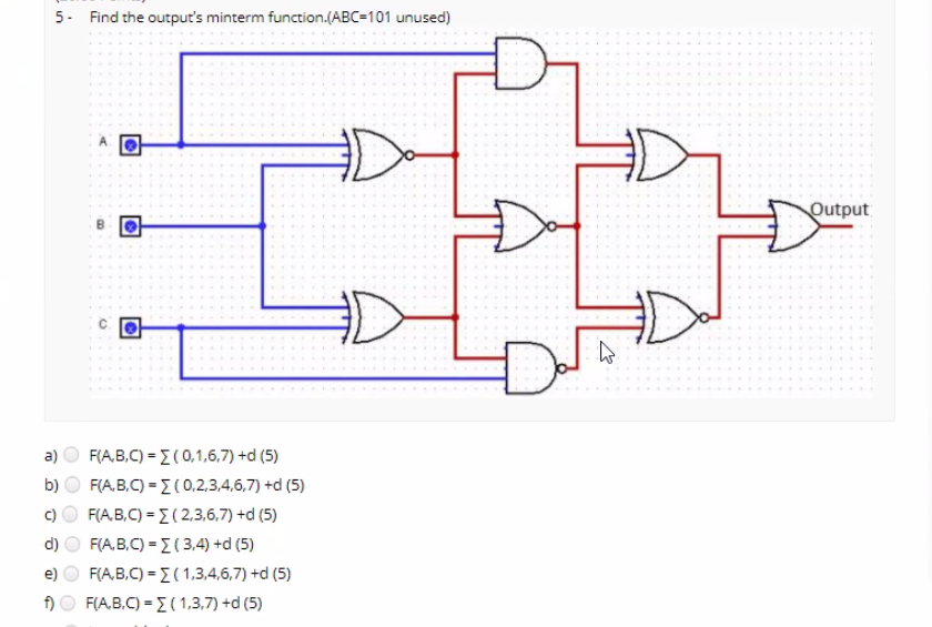 Solved 5. Find the output's minterm function.(ABC=101 | Chegg.com
