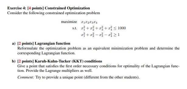 Exercise 4: [4 points] Constrained Optimization | Chegg.com