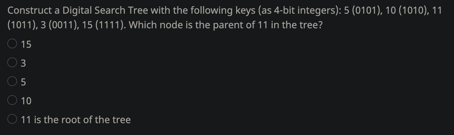 Solved Construct a Digital Search Tree with the following | Chegg.com