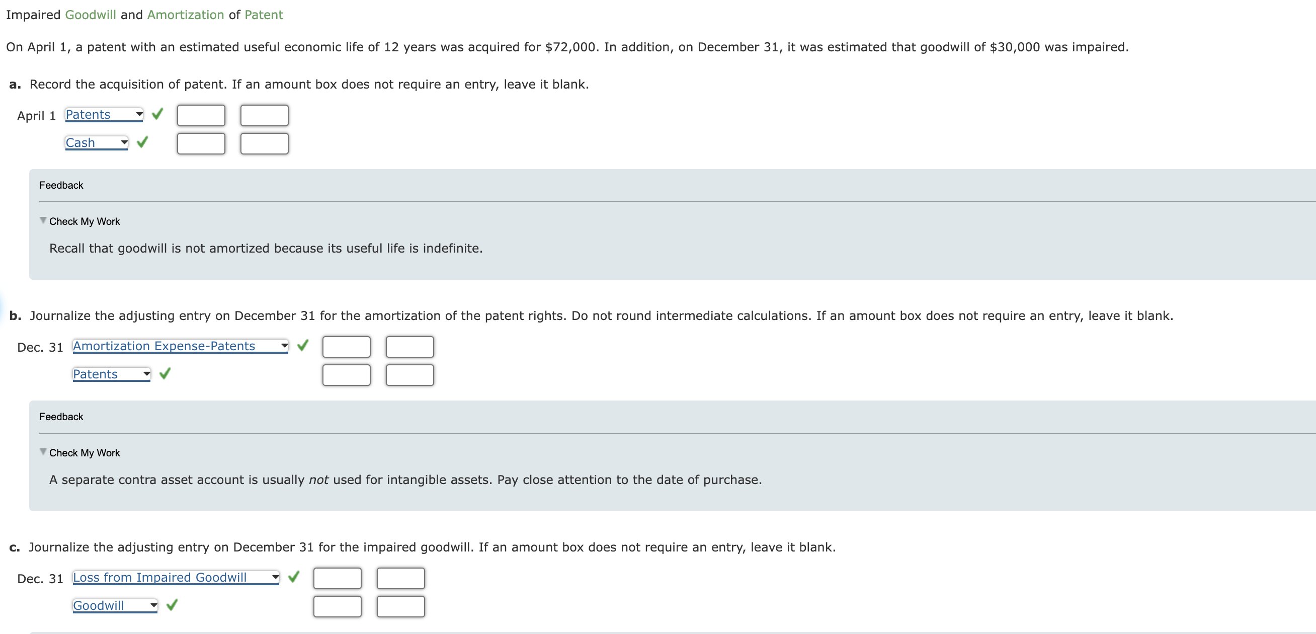 Solved Impaired Goodwill and Amortization of PatentOn April | Chegg.com