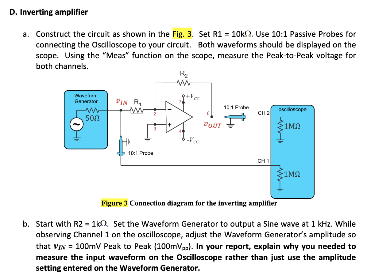 Solved D. Inverting amplifier a. Construct the circuit as | Chegg.com