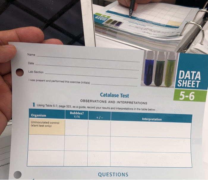 Name Date Lab Section DATA SHEET I was present and | Chegg.com