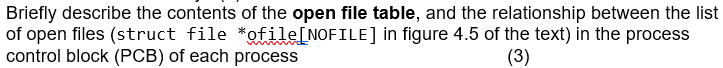 Briefly describe the contents of the open file table, | Chegg.com