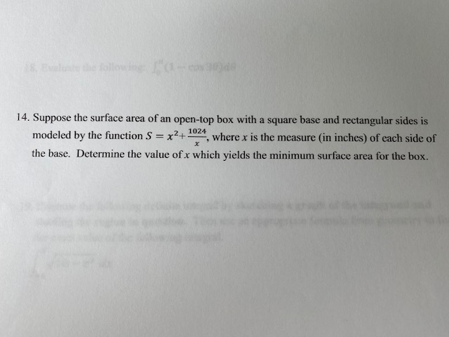 Solved 1024 14. Suppose the surface area of an open-top box | Chegg.com