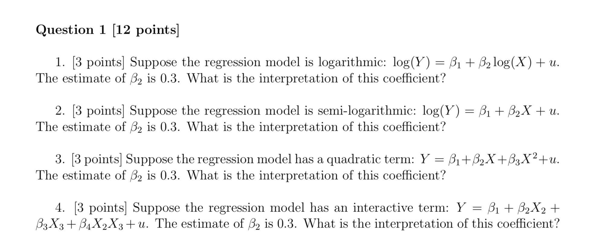 Solved 1. [3 points] Suppose the regression model is | Chegg.com