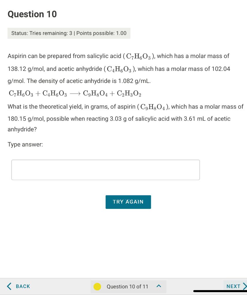 Solved Question 10 Status: Tries remaining: 3 | Points | Chegg.com
