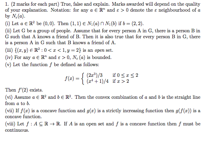 Solved 1. (2 marks for each part) True, false and explain. | Chegg.com