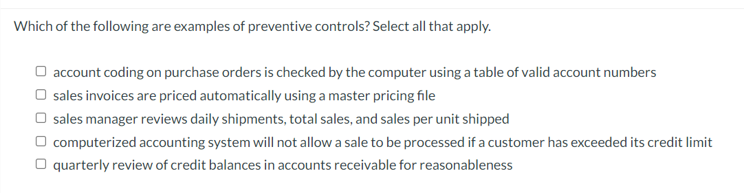 Solved Which of the following are examples of preventive | Chegg.com