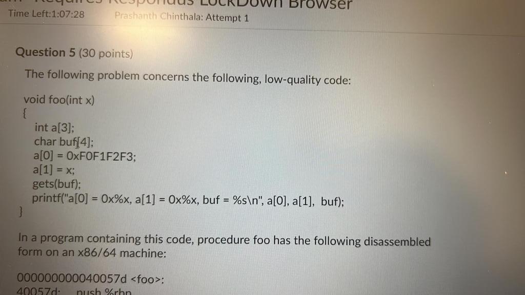 Solved Browser Time Left:1:07:28 Prashanth Chinthala: | Chegg.com