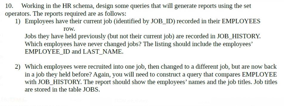 Solved 10. Working in the HR schema, design some queries | Chegg.com