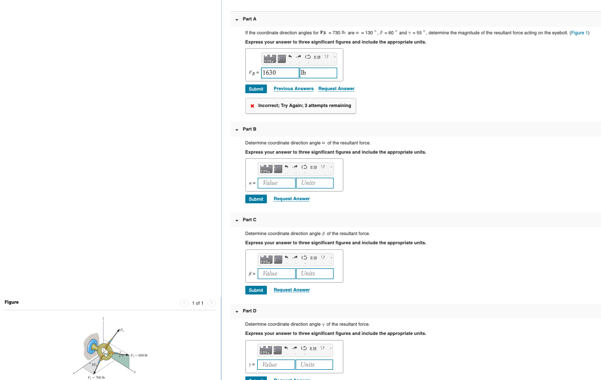 Solved - Part A If the coordinate direction angles for F3 = | Chegg.com