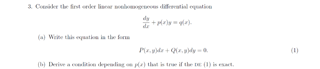 Solved 3. Consider the first order linear nonhomogeneous | Chegg.com