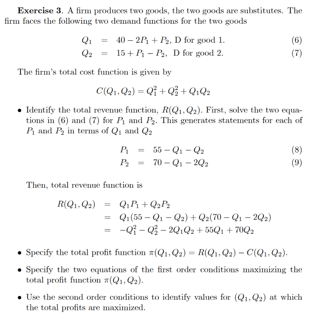 Solved Exercise 3. A firm produces two goods, the two goods | Chegg.com