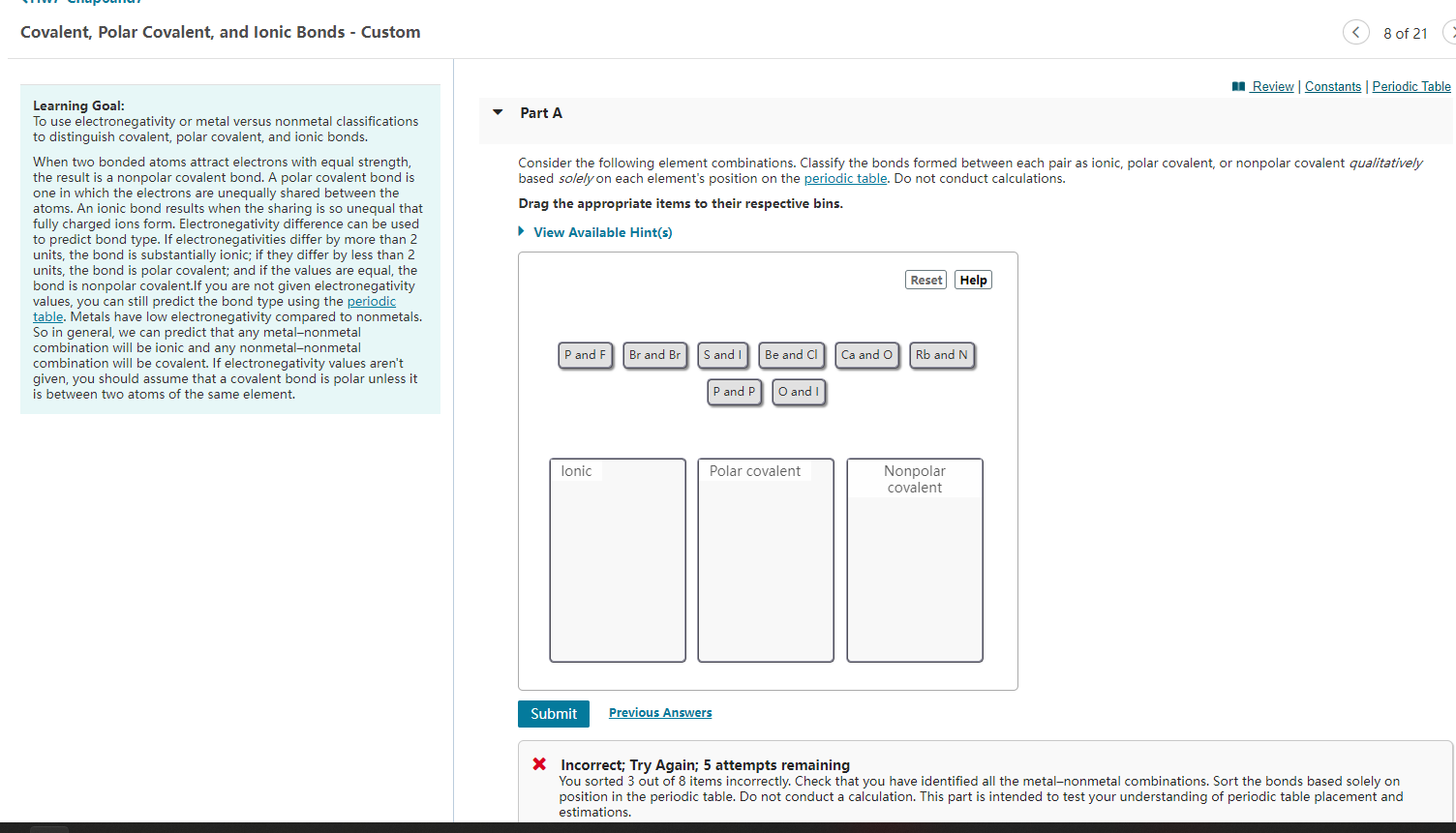 Solved Consider the following element combinations. Classify | Chegg.com