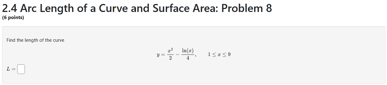 Solved Find the length of the curve: y = x^2/2 - ln(x)/4 , | Chegg.com