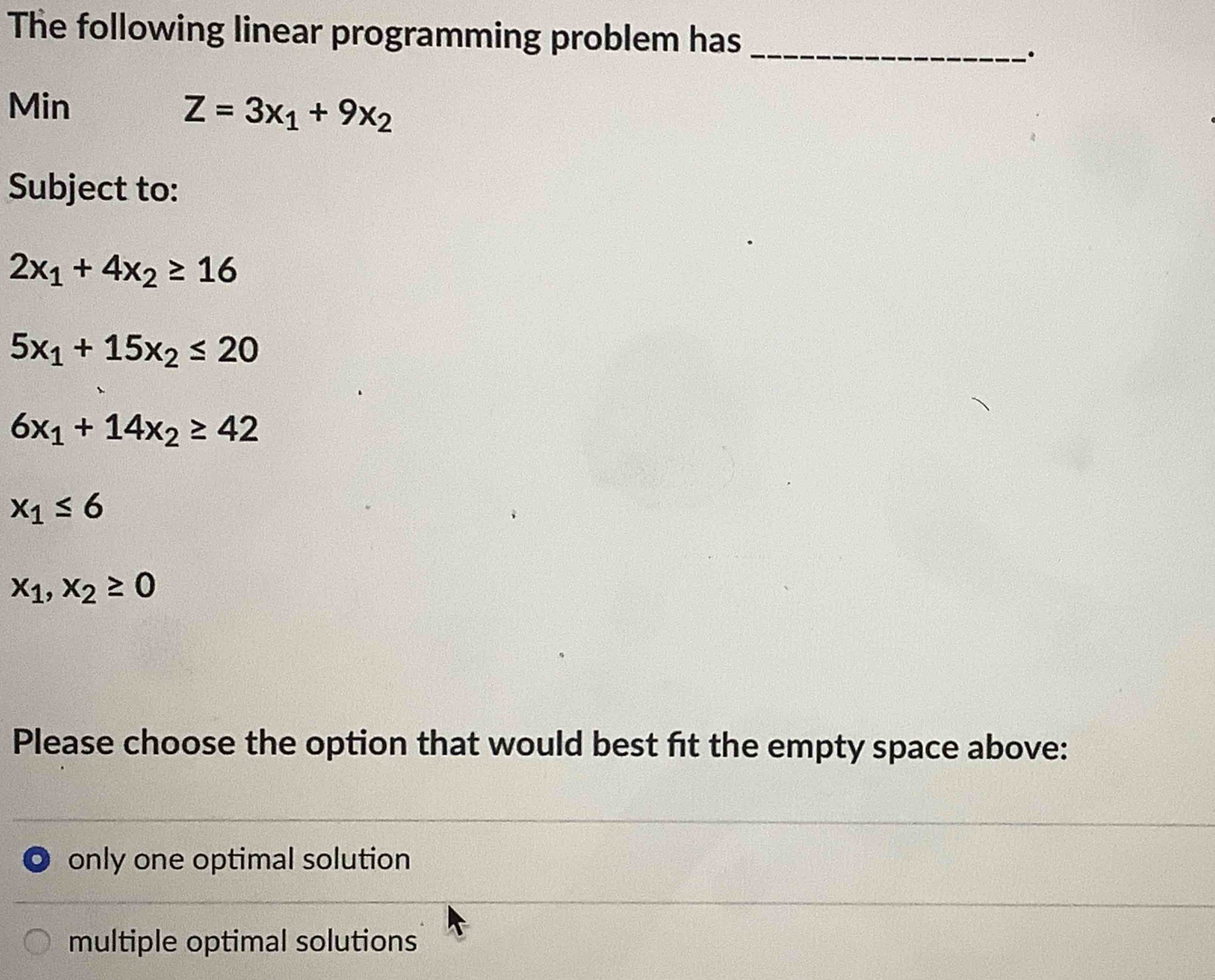 Solved The following linear programming problem has ﻿Min | Chegg.com