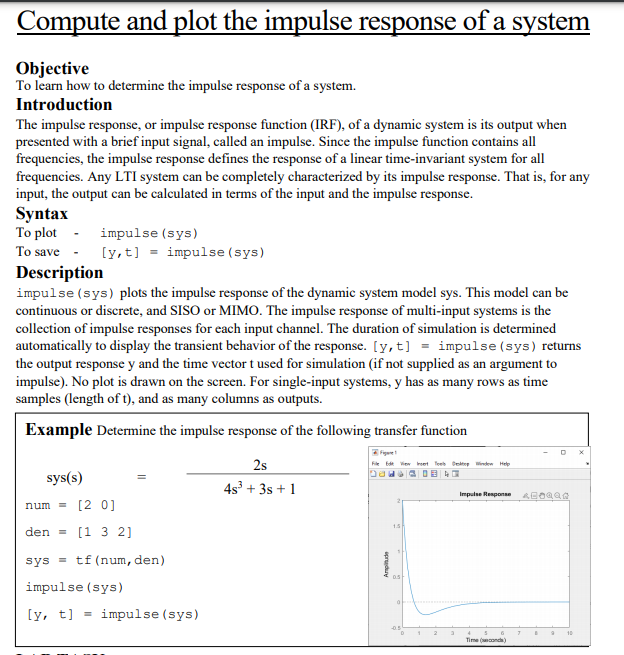 Solved Compute and plot the impulse response of a system | Chegg.com