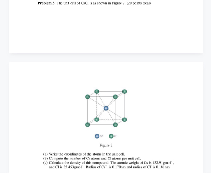 Solved Problem 3: The unit cell of CsCl is as shown in | Chegg.com