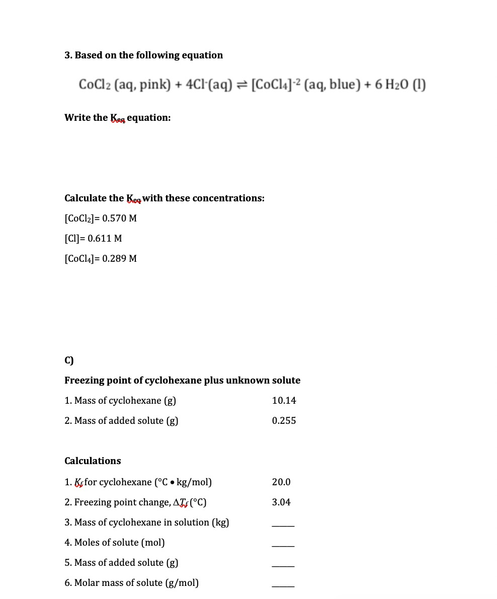 Solved 3. Based on the following equation CoCl2 (aq, pink) + | Chegg.com
