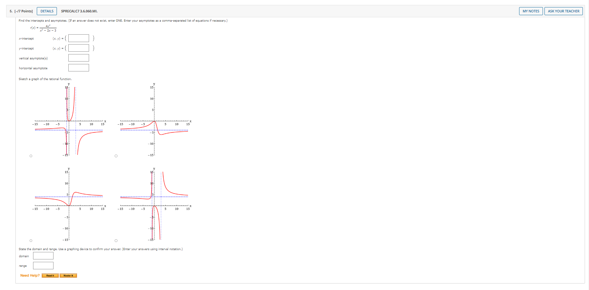 Solved State the domain and range. Use a graphing device to | Chegg.com