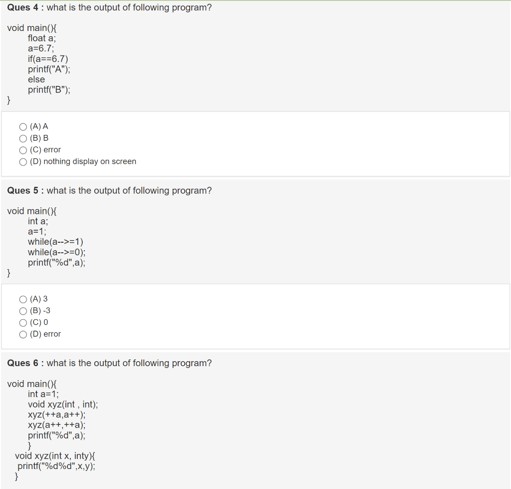 Ques 1: What is the output of following program? | Chegg.com