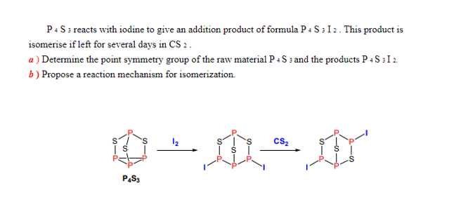 Solved P4S3 reacts with iodine to give an addition | Chegg.com