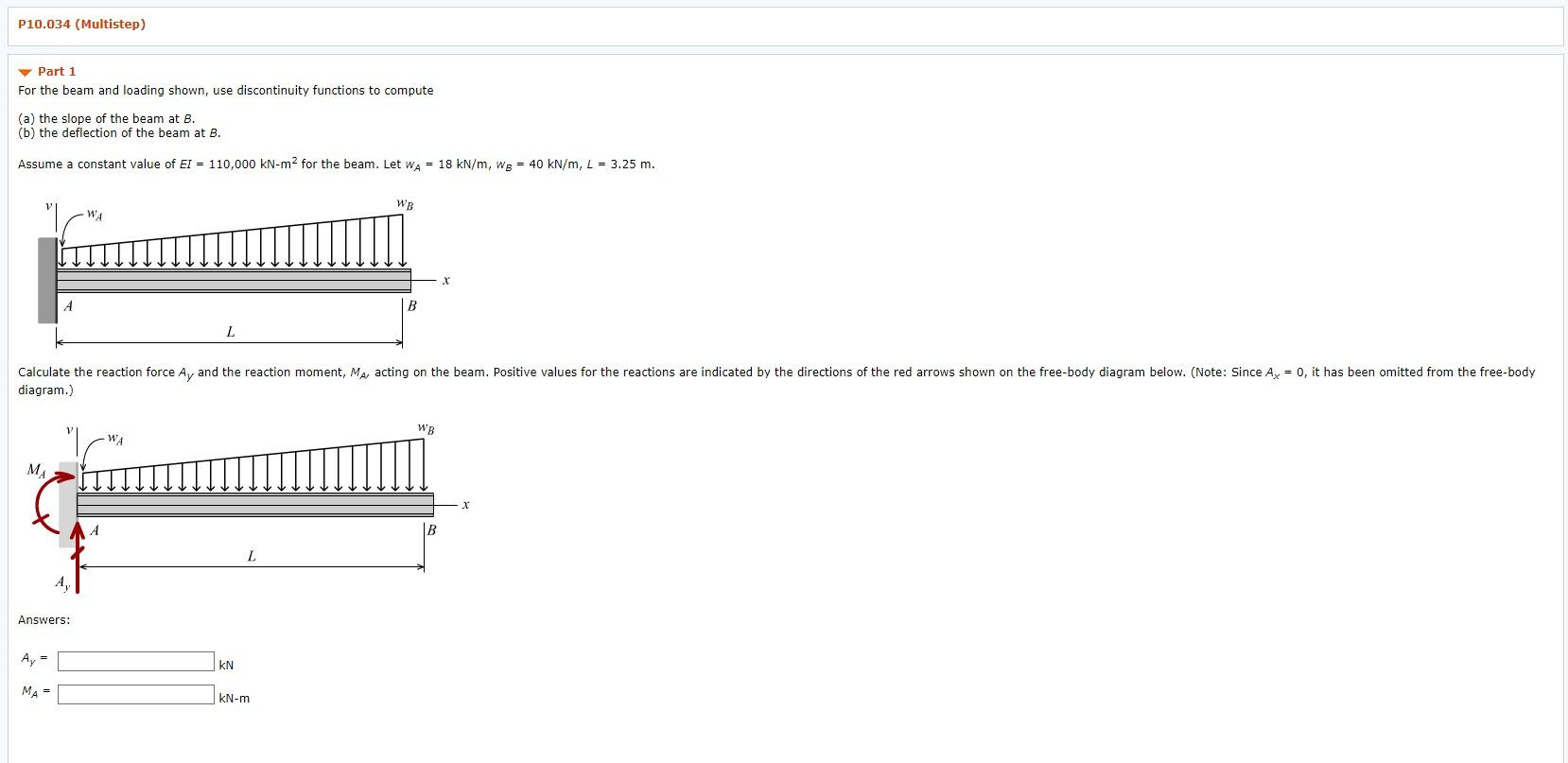 Solved P10.034 (Multistep) Part 1 For the beam and loading | Chegg.com