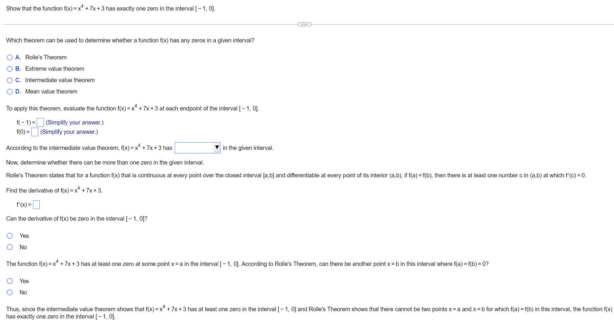 Solved Show That The Function F X X4 7x 3 Has Exactly One