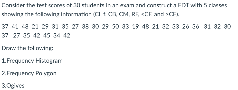 Solved Consider the test scores of 30 students in an exam | Chegg.com