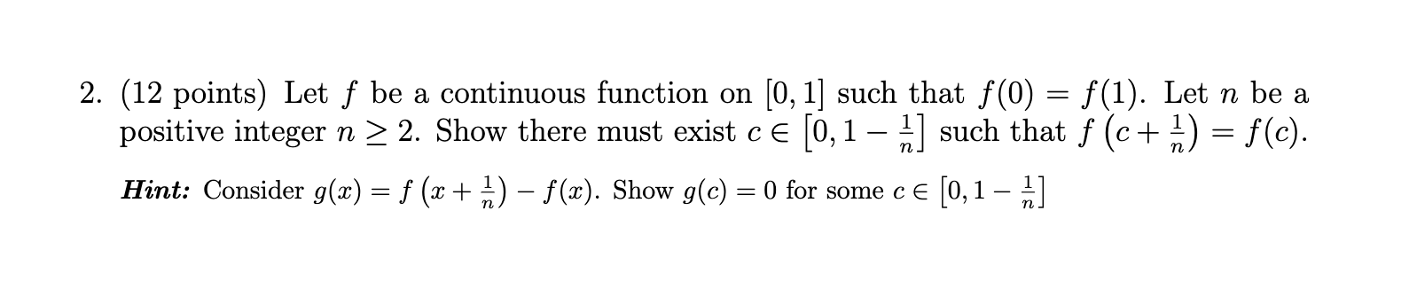 Solved 2. (12 points) Let f be a continuous function on | Chegg.com