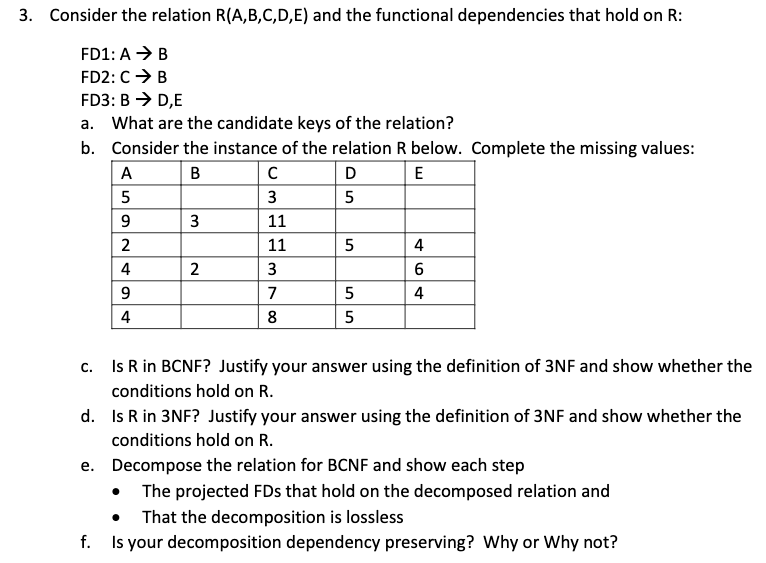 Solved Consider the relation R(A,B,C,D,E) and the functional | Chegg.com