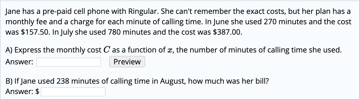 Solved Jane has a pre-paid cell phone with Ringular. She | Chegg.com