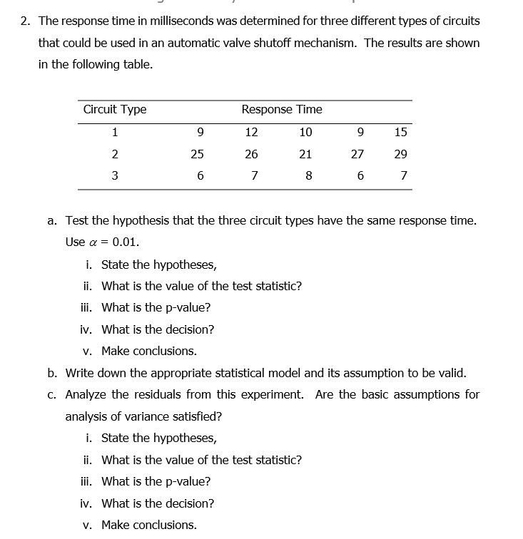 Solved (Please use Minitab software) The response time in | Chegg.com