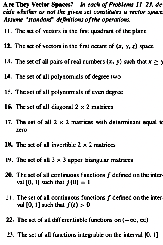 Solved Are They Vector Spaces? In each of Problems 11-23, de | Chegg.com