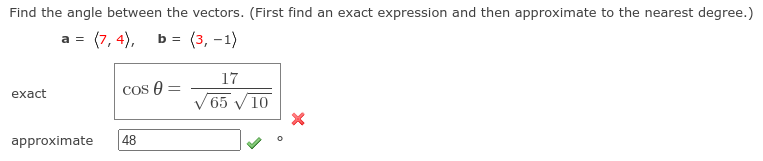 Solved Find the angle between the vectors. (First find an | Chegg.com