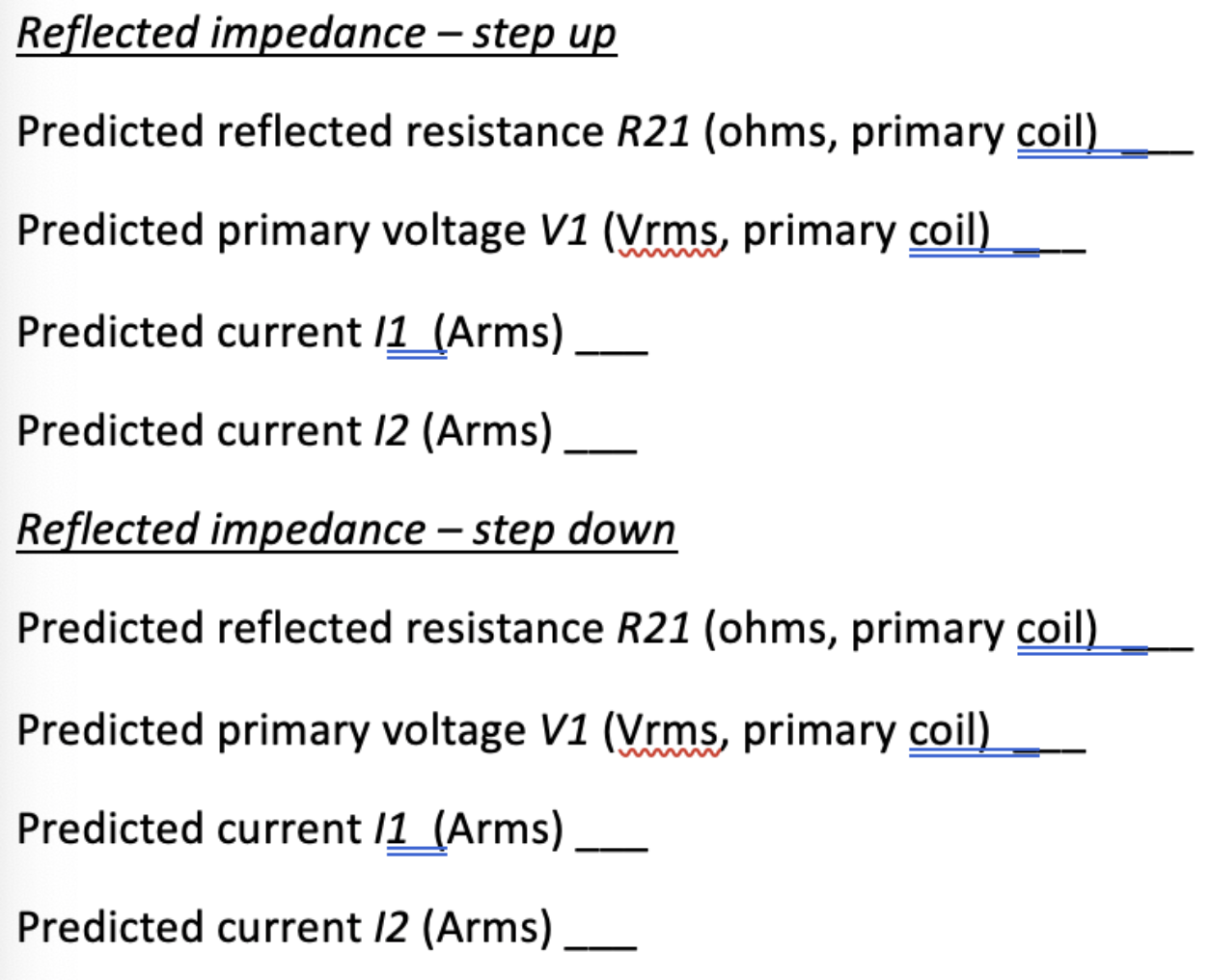 Solved Reflected Impedance - Step Up Gray, 11 1:35 12 red | Chegg.com