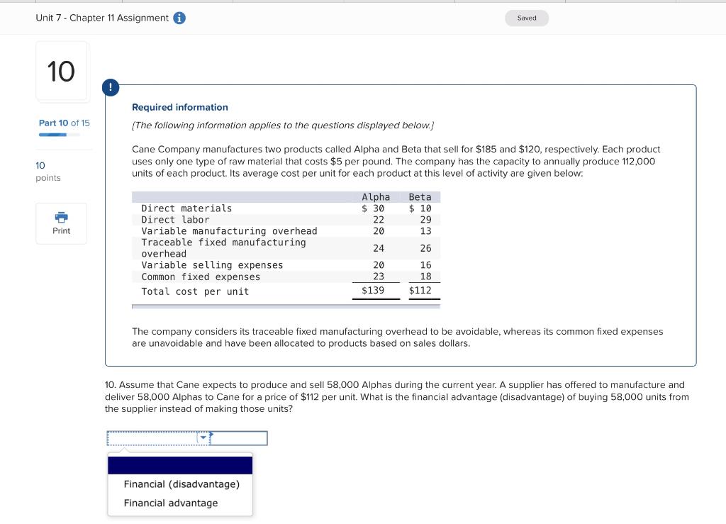 Solved Unit 7 - Chapter 11 Assignment Sloved Saved 10 ! | Chegg.com