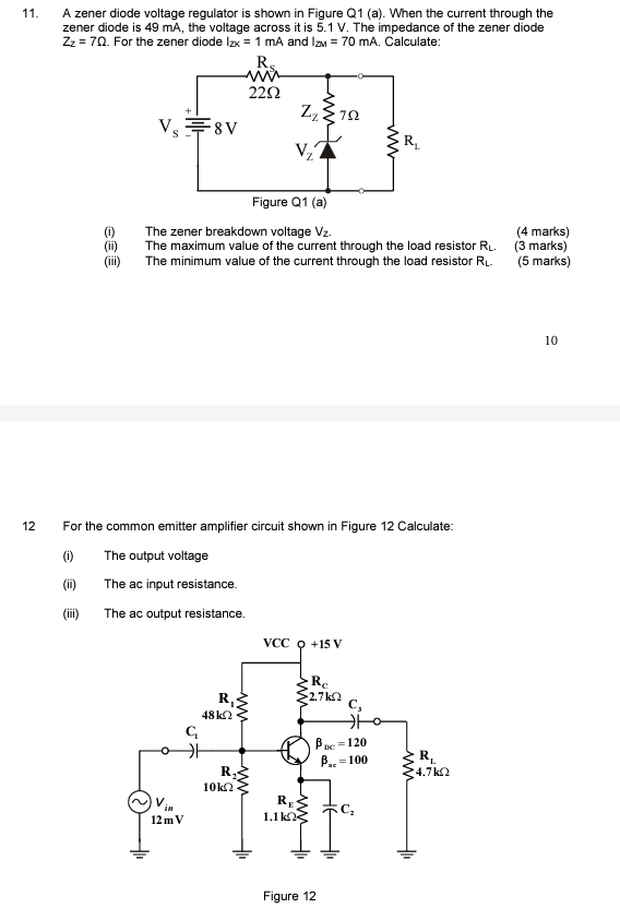 Solved A zener diode voltage regulator is shown in Figure | Chegg.com