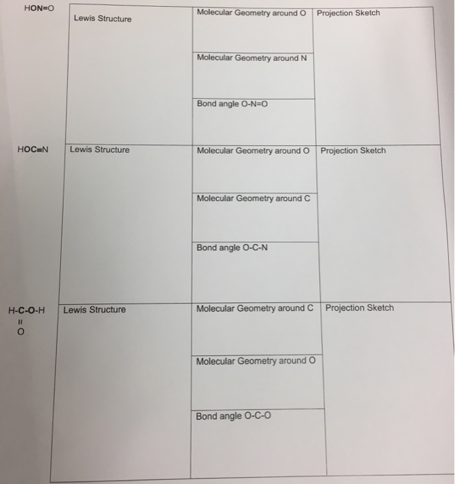 Solved HON-O Molecular Geometry around O Projection Sketch | Chegg.com