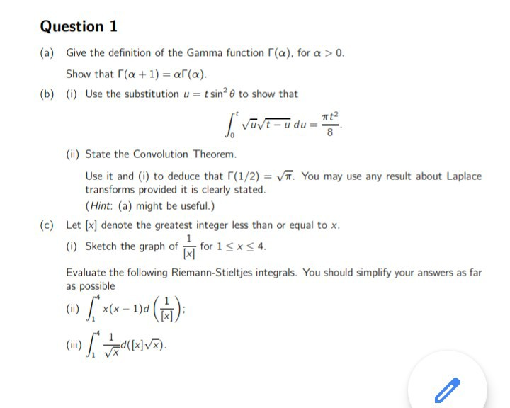 Solved Question 1 (a) Give the definition of the Gamma | Chegg.com