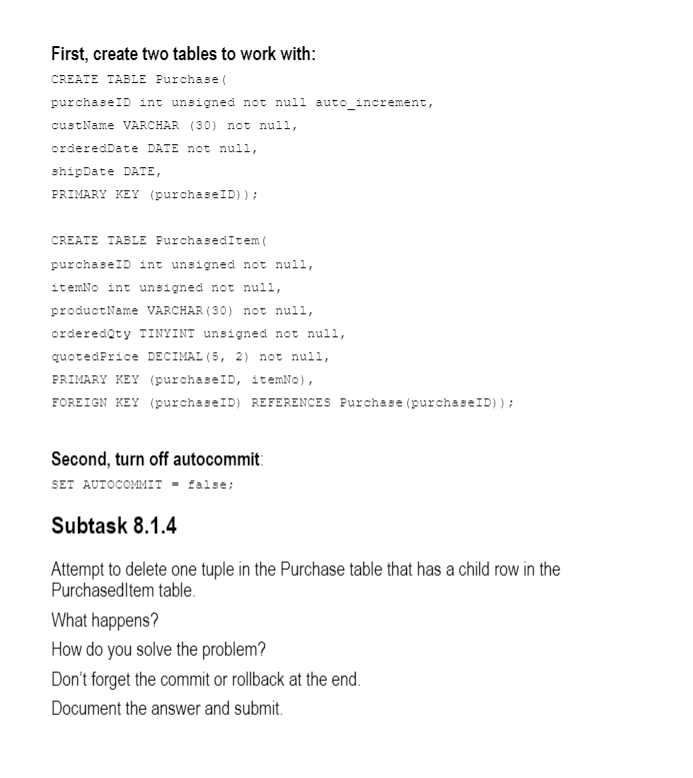 Solved First, create two tables to work with: CREATE TABLE | Chegg.com