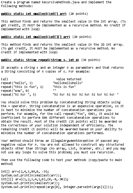 Solved Create a program named RecursiveMethods.java and | Chegg.com