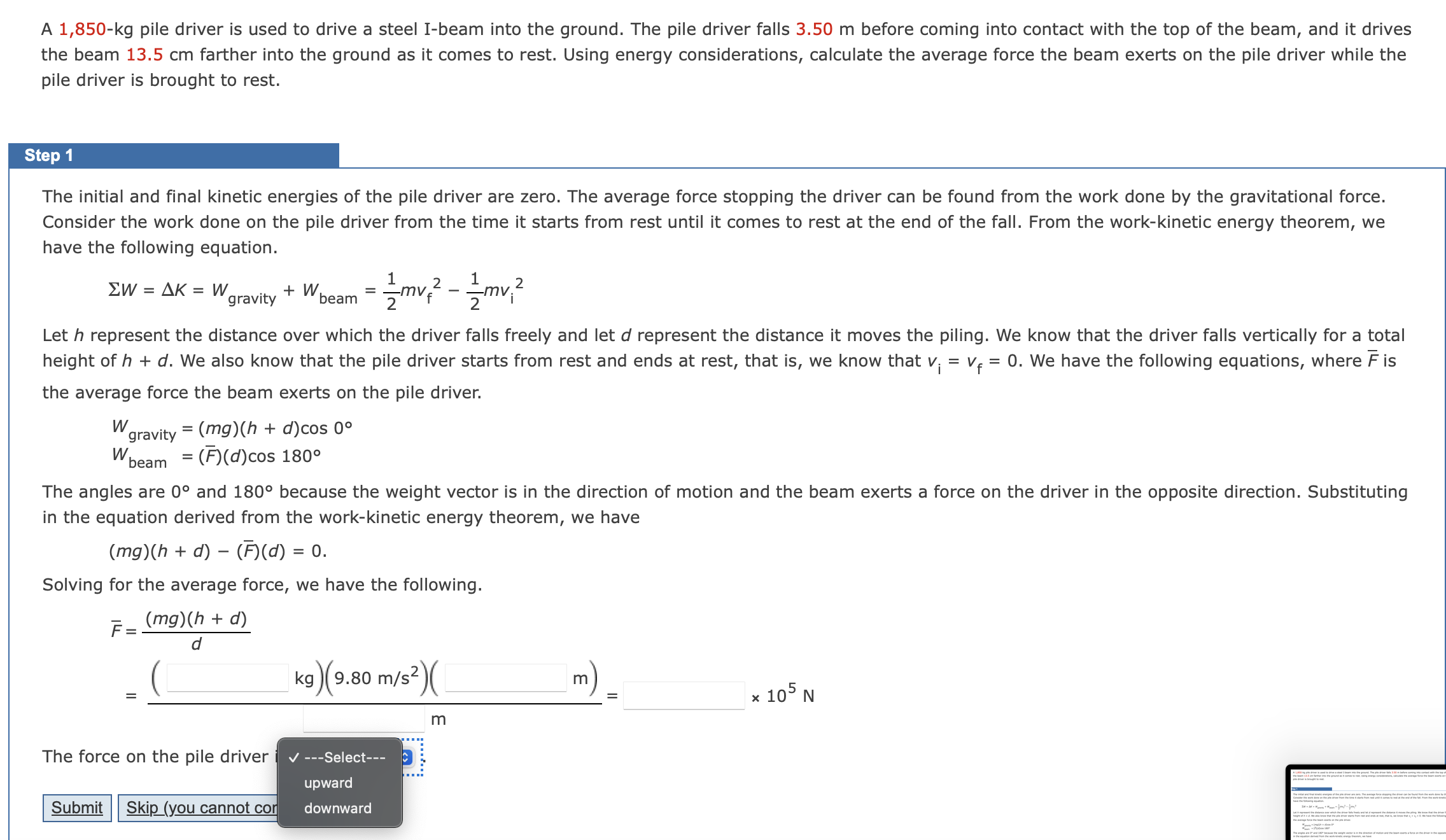 Solved A 1,850−kg pile driver is used to drive a steel | Chegg.com