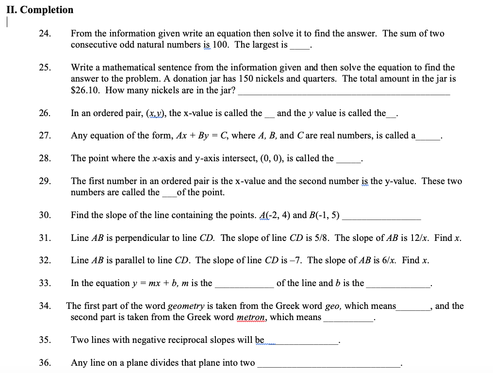 Solved II. Completion 24. From the information given write | Chegg.com