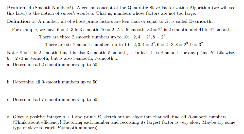 Solved Problem 4 (Smooth Numbers!). A central concept of the | Chegg.com