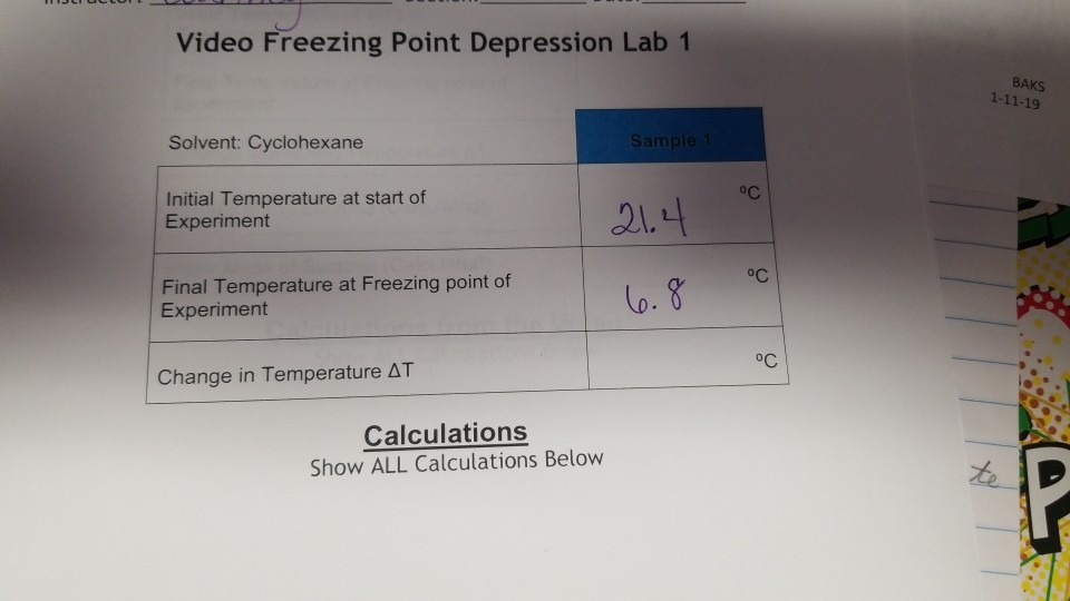 Solved Solvent: Cyclohexane Sample 1 Initial Temperature at | Chegg.com